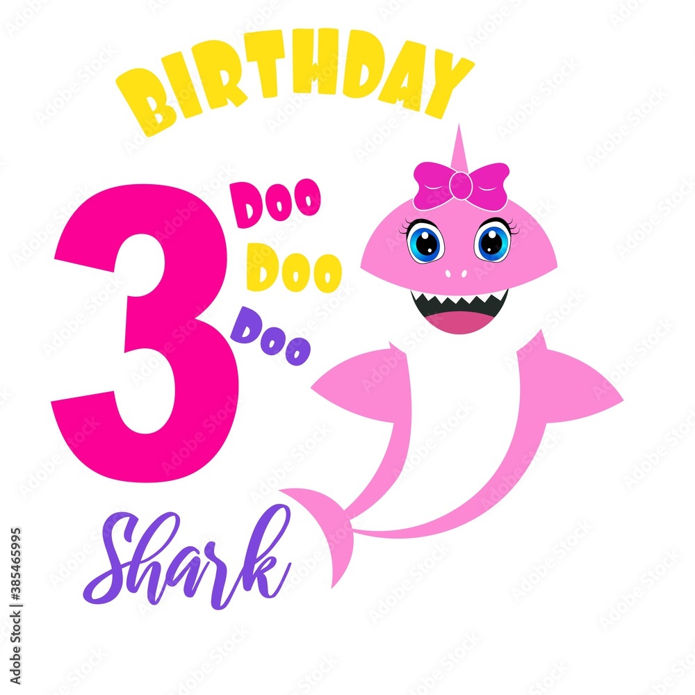 cute baby shark birthday card illustration Stock Vector | Adobe Stock