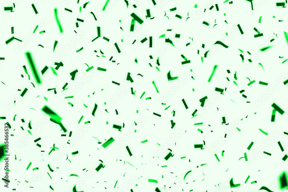 Festive background of green confetti. Template for birthday, carnival ...