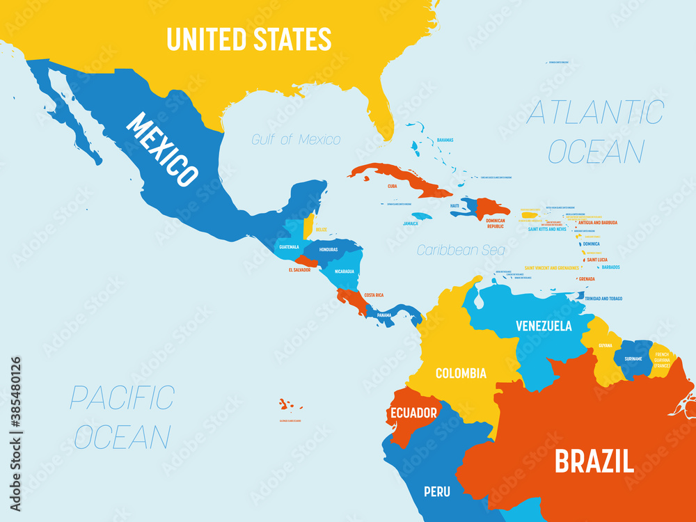 Central America map - 4 bright color scheme. High detailed political ... Central America map - 4 bright color scheme. High detailed political ...