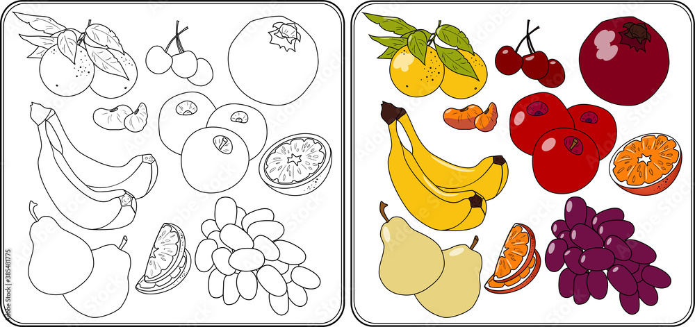 Nature coloring page and colorful designs for coloring book: basket of ...