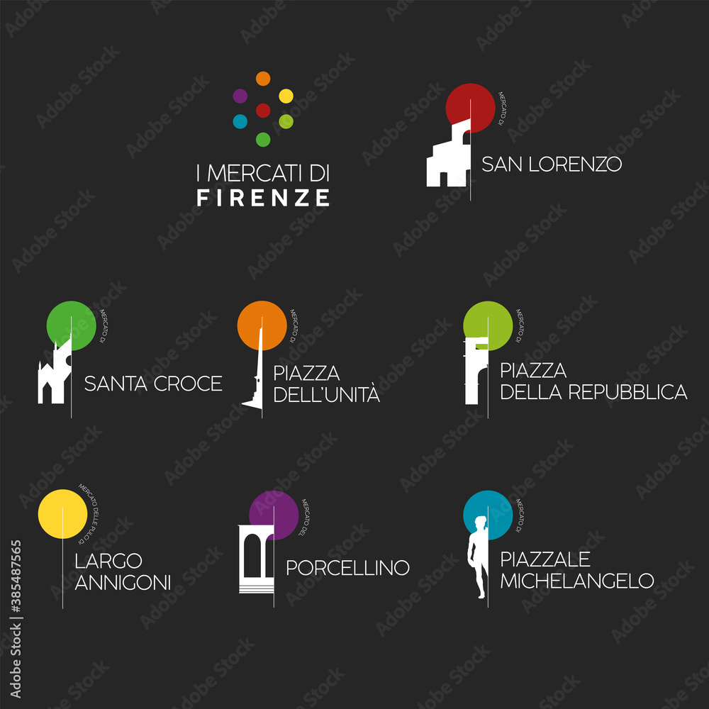 set of logos that represent the most important squares of Florence by ...