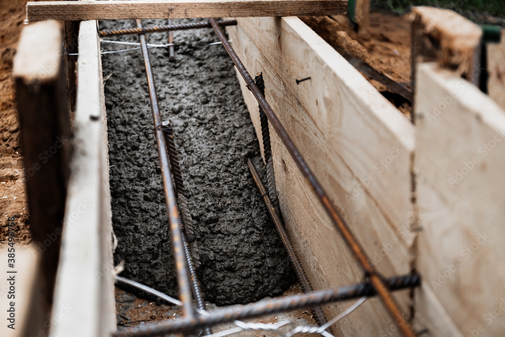 Timber formwork with metal reinforcement for pouring concrete and ...