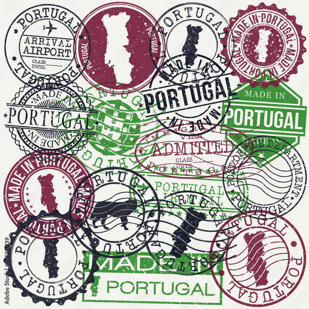 Portugal Set of Stamps. Travel Passport Stamp. Made In Product. Design ...