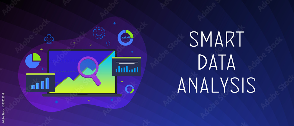 Smart Data Analysis vector business concept. Laptop computer with ...