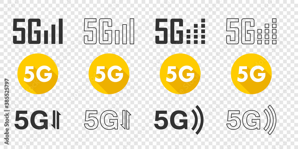 5G icons set. 5G technology. High speed wireless network logo. Mobile ...