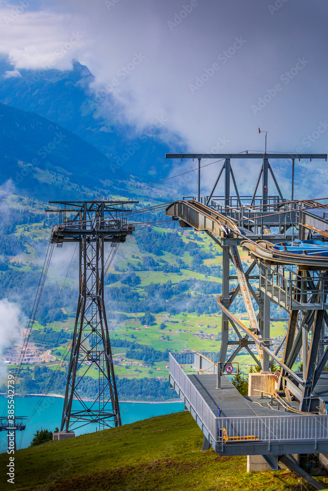 Masts of a cable car on Lake Brienz in Interlaken Stock Photo | Adobe Stock