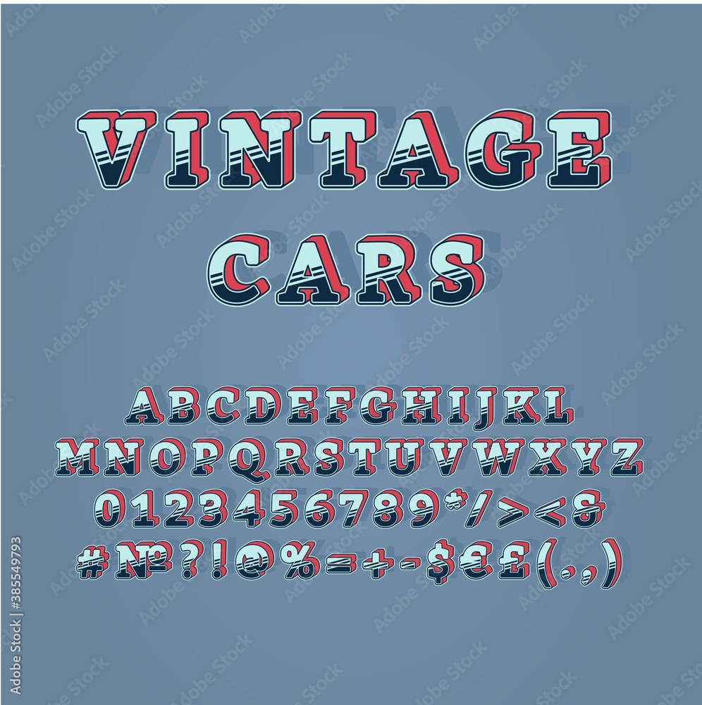 Vintage cars header vintage 3d vector alphabet set. Retro bold font ...