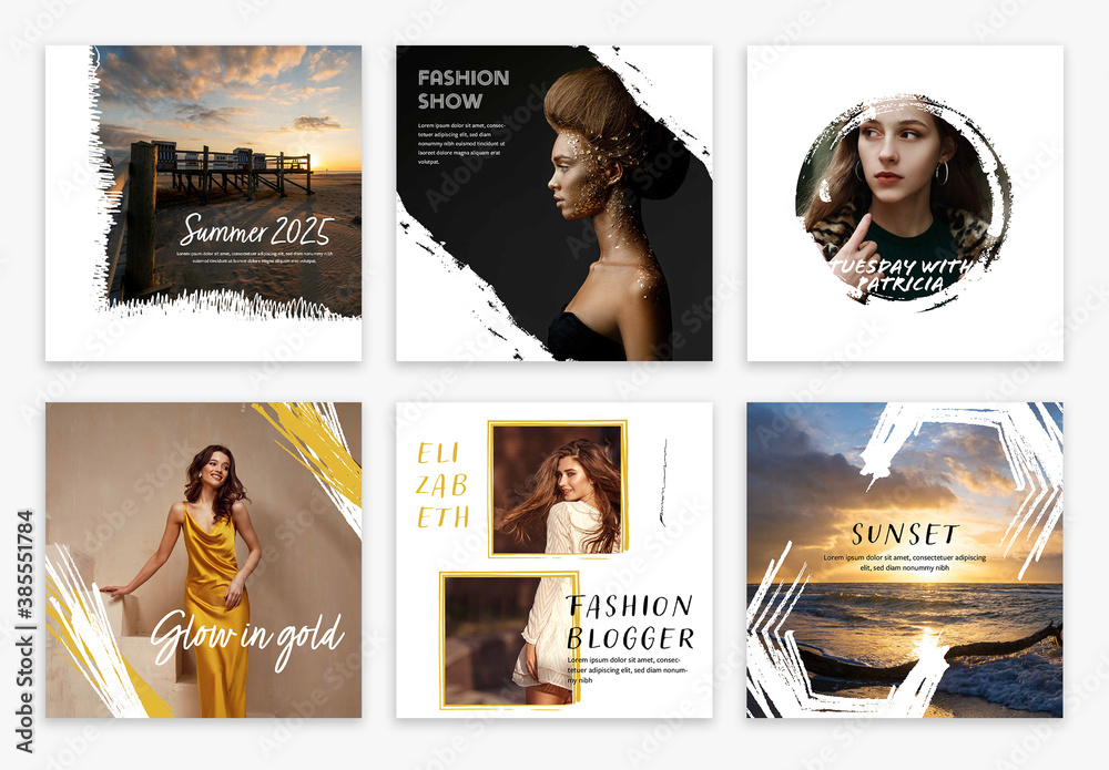 Set of Social Media Post Layouts with Abstract Elements Stock Template ...