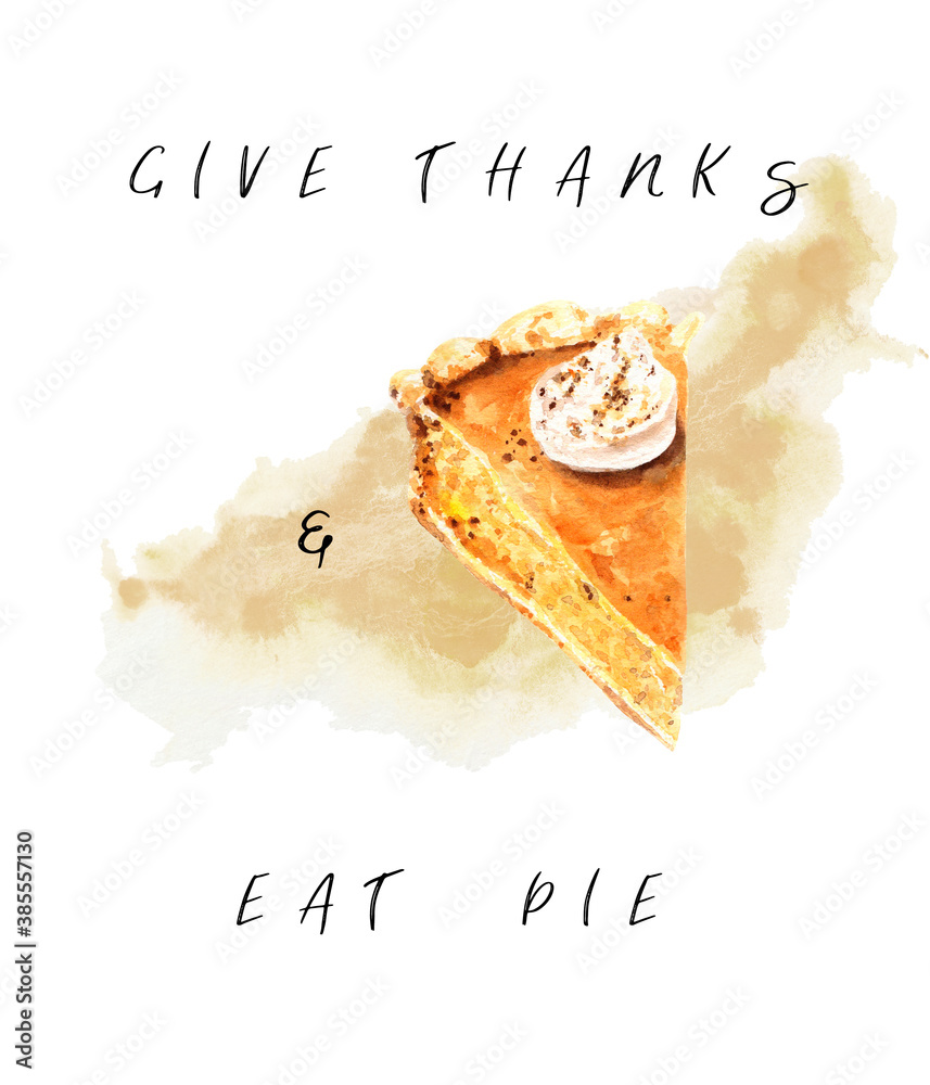 Thanksgiving card template with piece of pumpkin pie hand drawn in ...