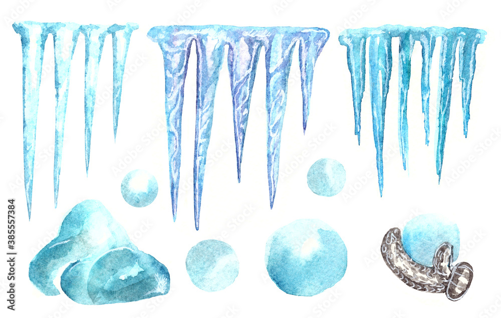 hand drawn watercolor icicle snow set Stock Illustration | Adobe Stock