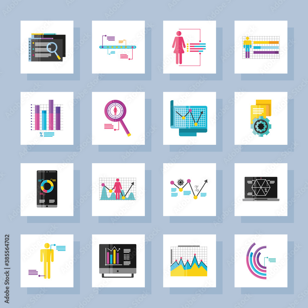 data analysis, icons collection technology diagrams planning business ...