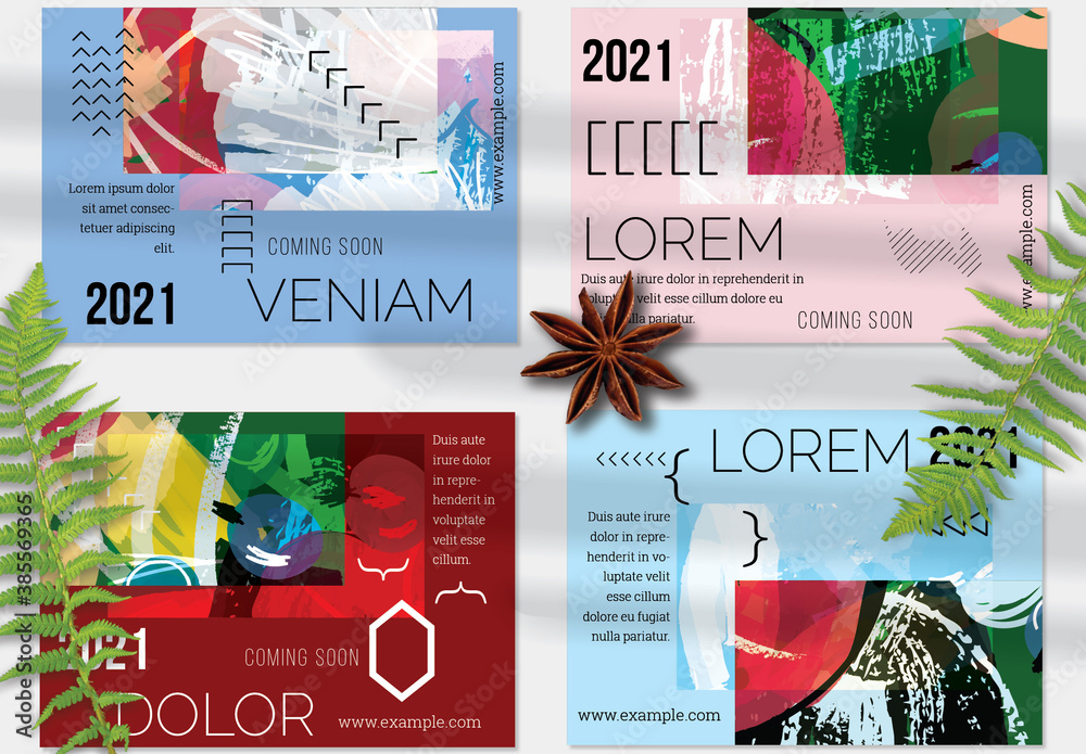 Flyer Layout with Geometric Shapes and Abstract Brush Strokes Stock ...