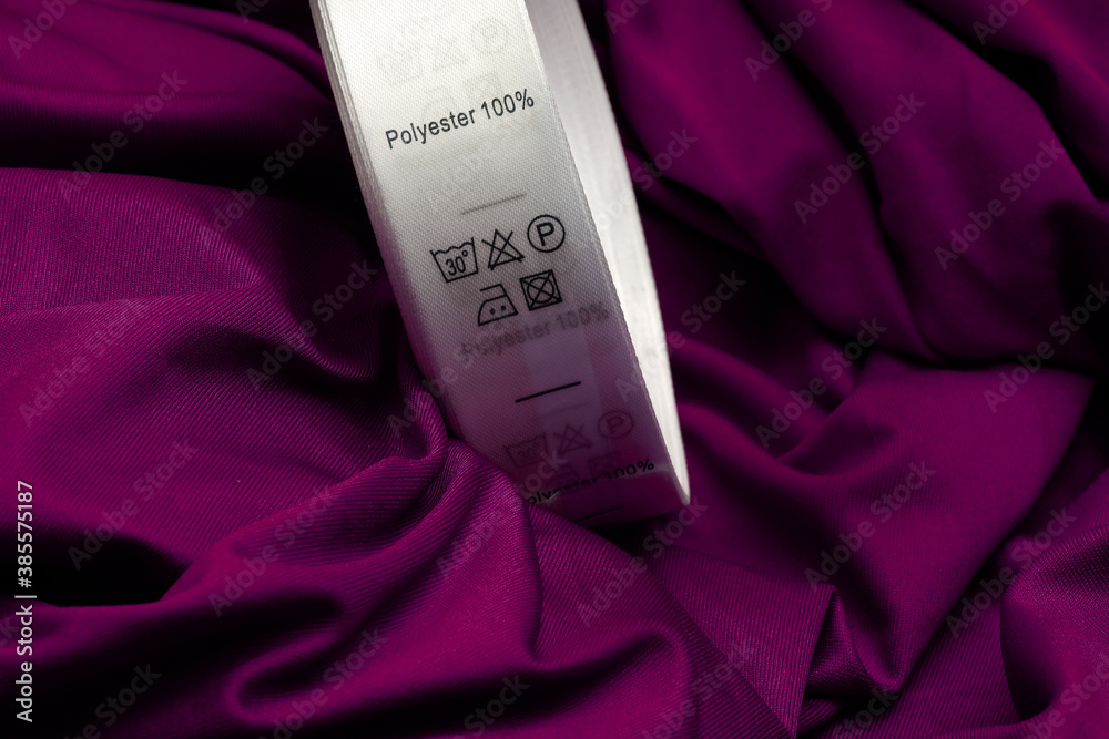 Polyester fabric Clothing label with laundry instructions. label with ...