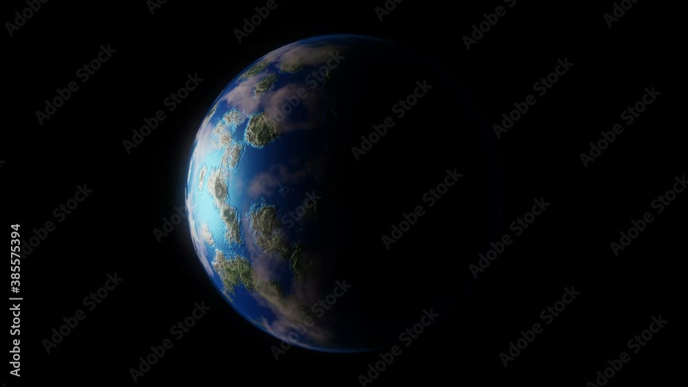Animated full rotation cycle of planet like earth but with lots of open ...