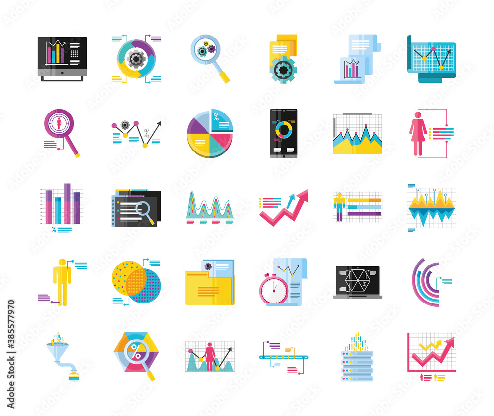 data analysis, pack icons business finance scheme presentation stock ...