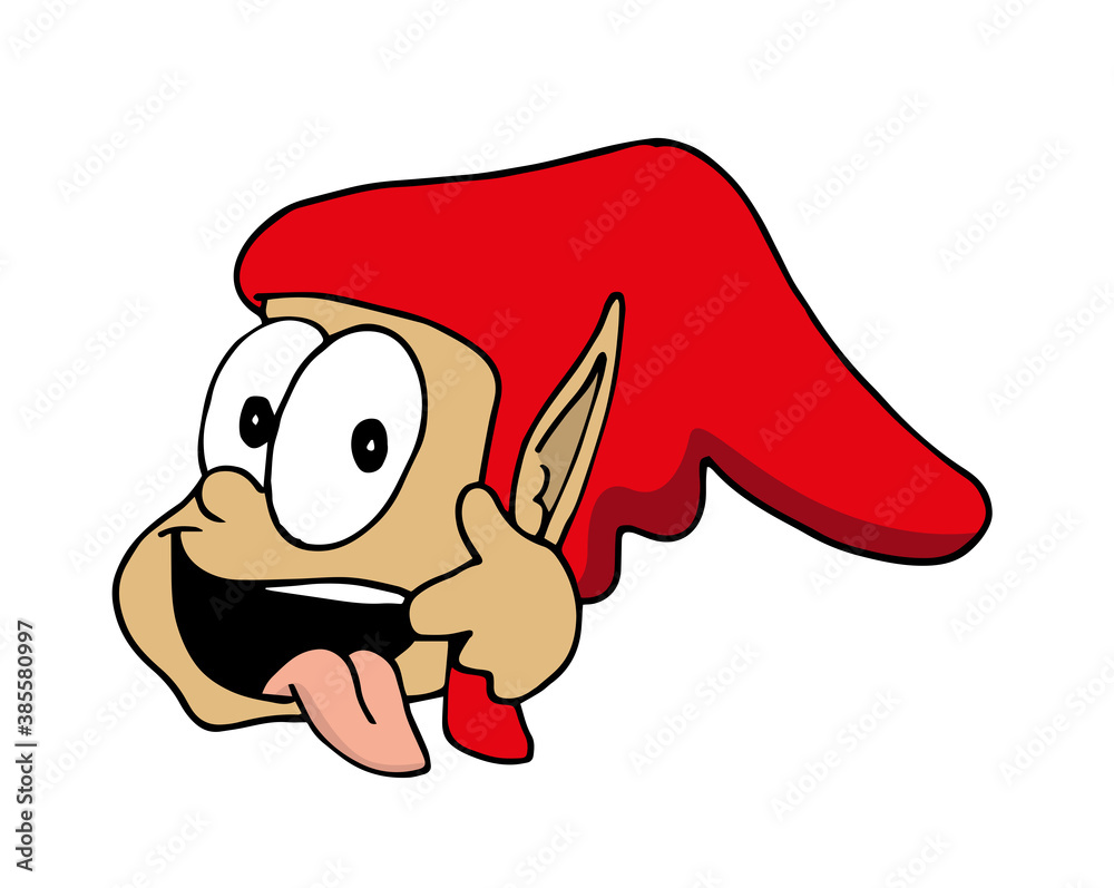 Elf head, face, mocking with his tongue out. Cute funny elf character ...
