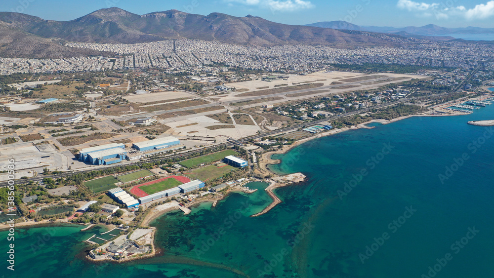 Aerial drone photo of Marina of Agios Kosmas and abandoned former ...