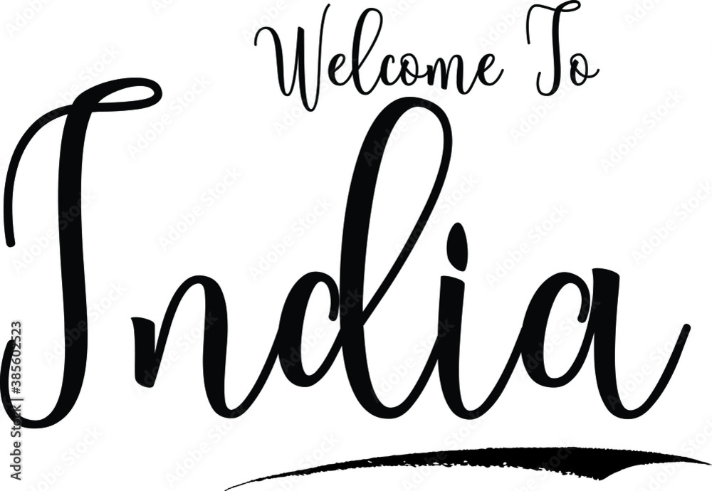 Welcome To IndiaCountry Name Cursive Handwritten Calligraphy Black ...