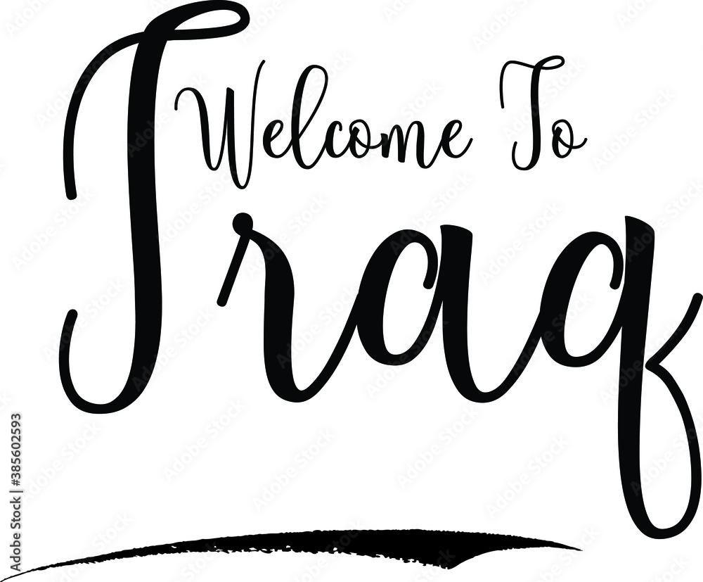 Welcome To IraqCountry Name Cursive Handwritten Calligraphy Black Color ...