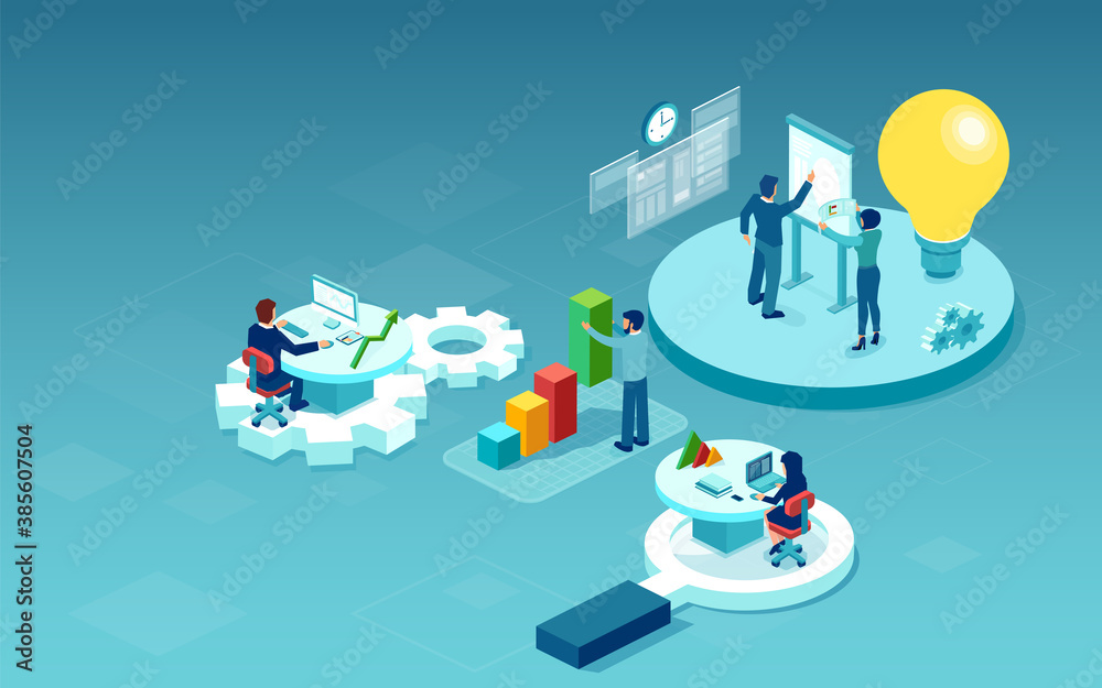 vector of business people working in office analyzing market and ...