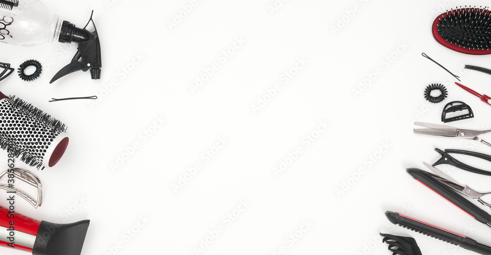 professional items for a hairdresser's, haircuts on a white background ...