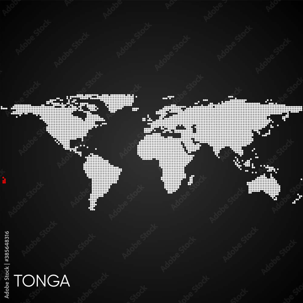 Dotted world map with marked tonga Stock Vector | Adobe Stock