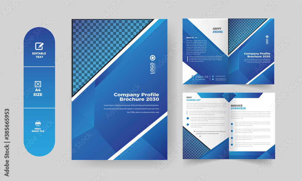 bi-fold Business brochure design template, Corporate brochure, Clean ...
