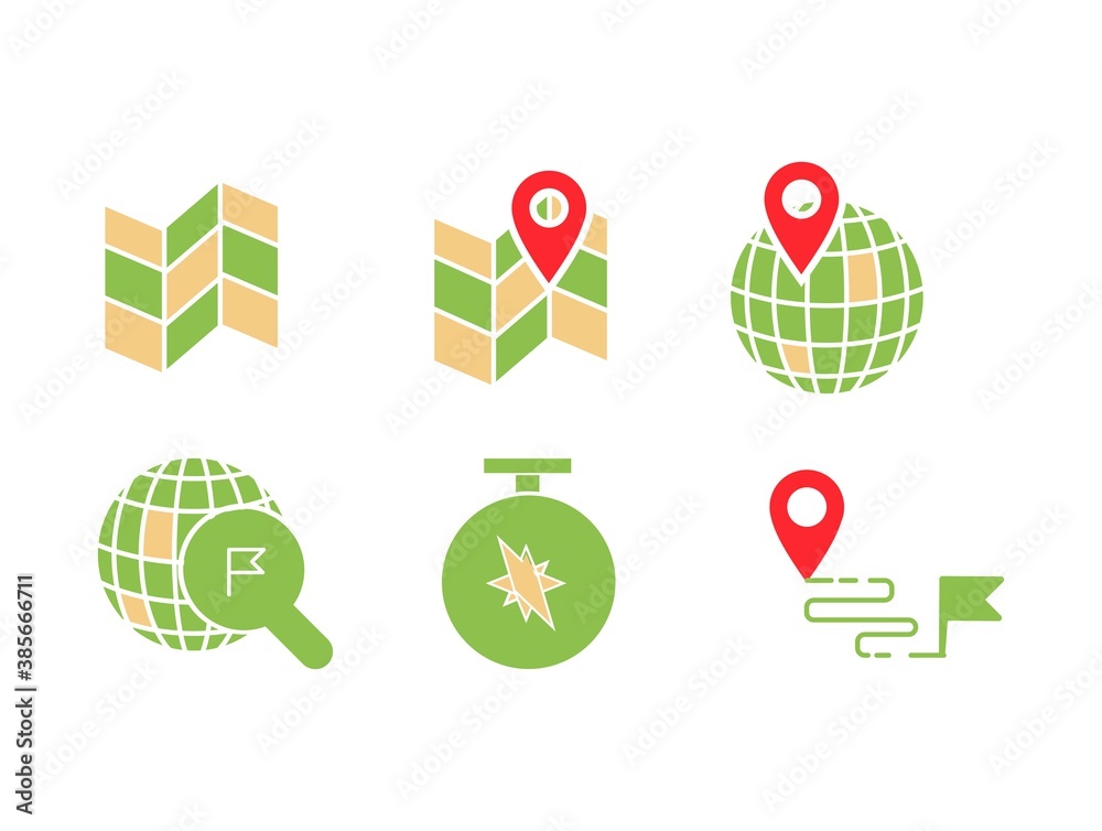 Geo Location Icon set with map, pin, world with pin, location searching ...