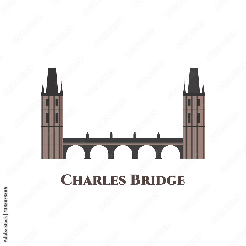 Prague Charles Bridge vector Illustration. A historic bridge that ...