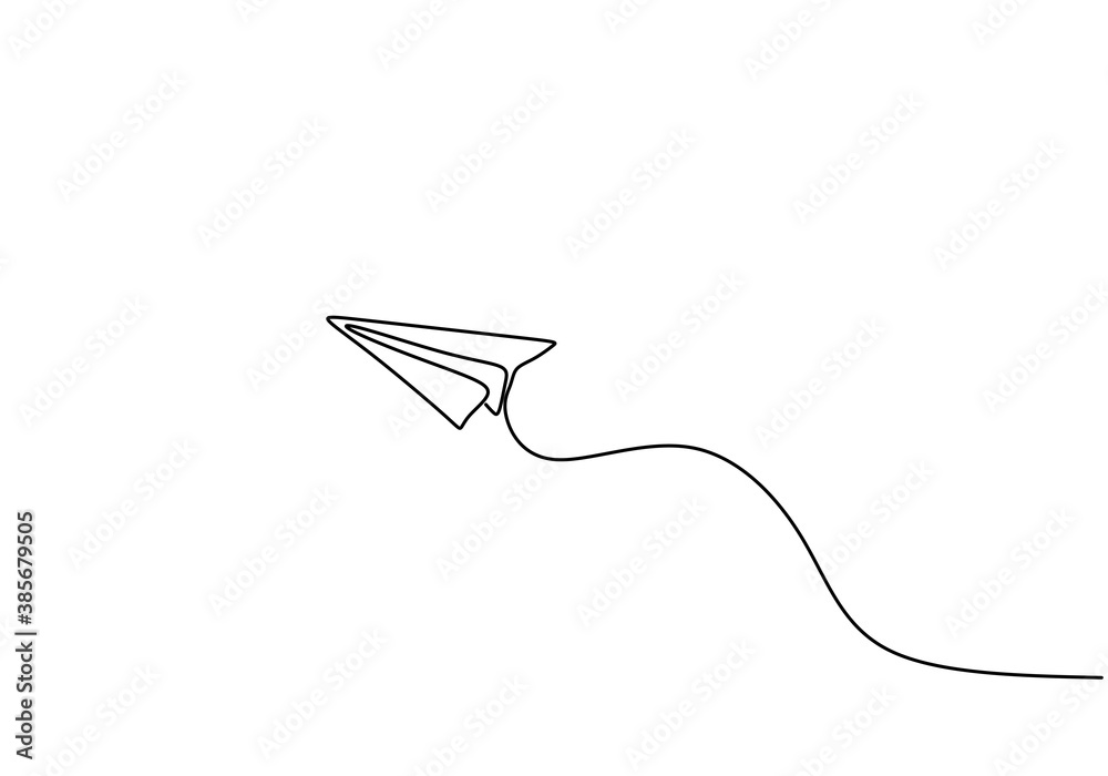Paper plane continuous single one line art style isolated on white ...