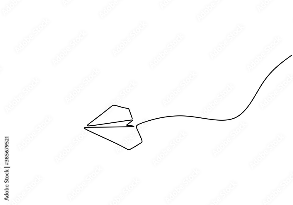 Paper plane continuous single one line art style isolated on white ...