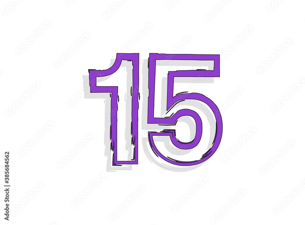 15 font purple number, hand drawn brush stroke. Modern, cartoon ...