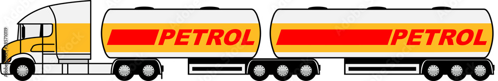 Truck towing a B double petrol tanker - Double fuel tank trailer ...