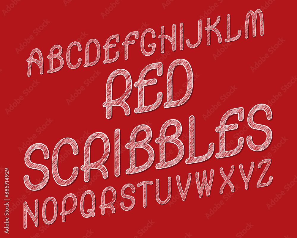 Red Scribbles typeface. Black white font. Isolated english alphabet ...