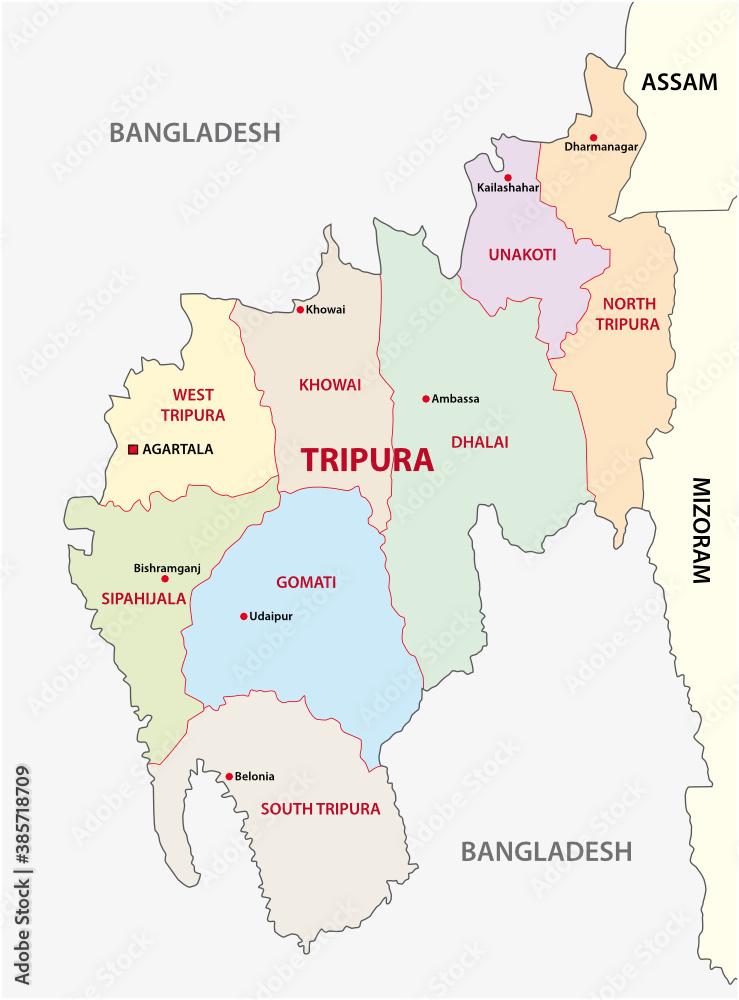 Tripura administrative and political vector map, india Stock Vector ...