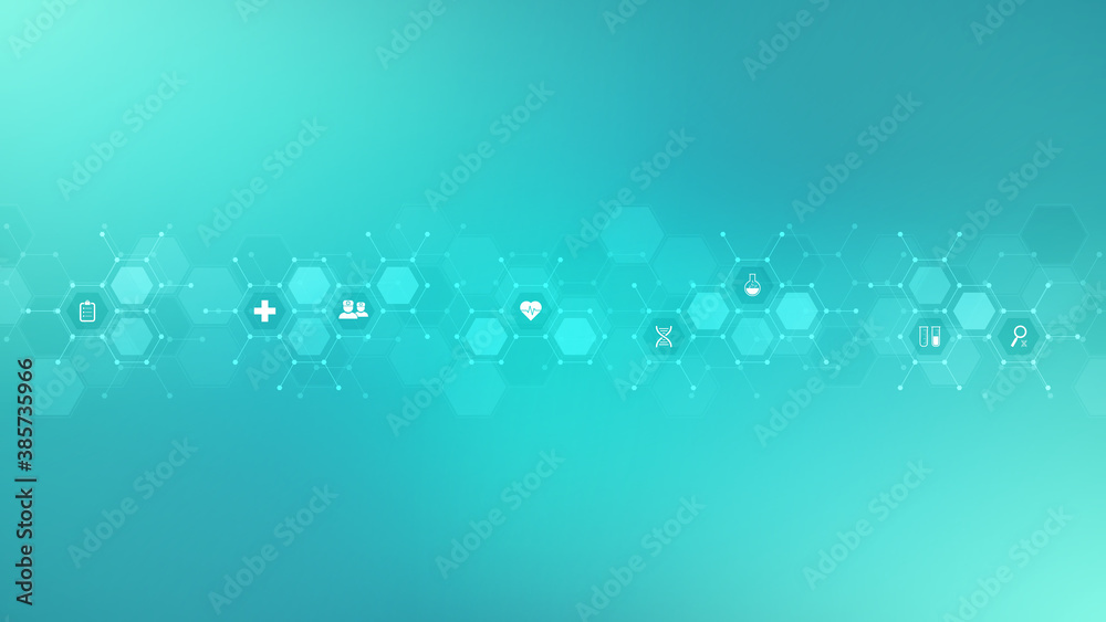 Medical background with flat icons and symbols. Template design with ...