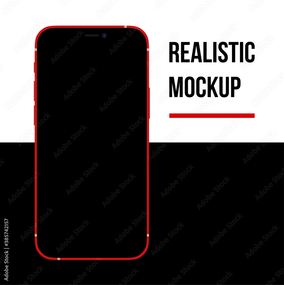 Red iPhone 12. Realistic, modern, smart phone on black background. Red ...