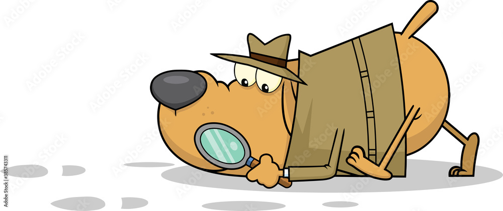 Detective Dog Cartoon Character Following A Clues. Vector Illustration ...