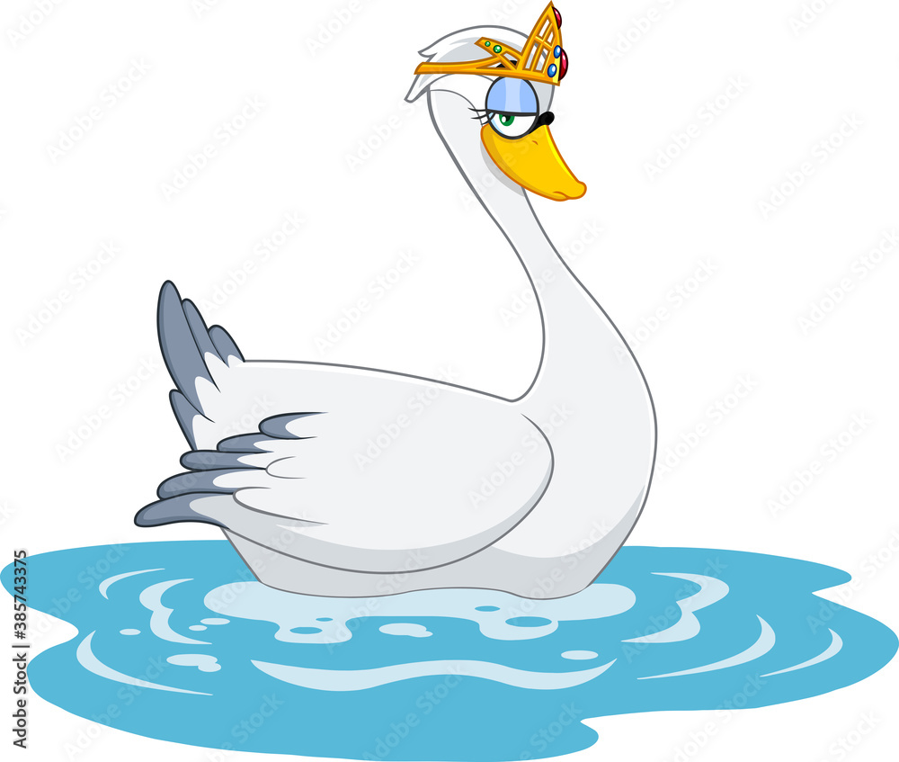 Cute Swan Princess Cartoon Character With Golden Crown. Vector ...