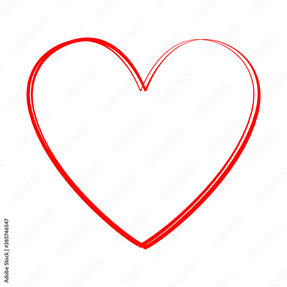 Red heart outline vector. Hand drawn love icon. Trendy heart isolated ...