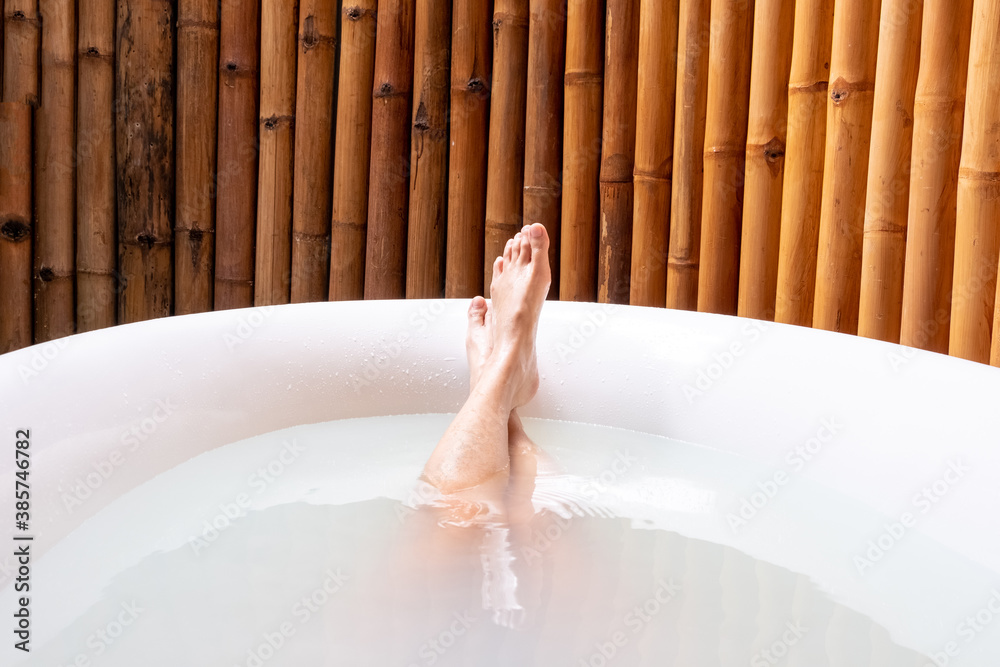 Women's feet she was bathing in a a bathtub with happiness Stock Photo ...