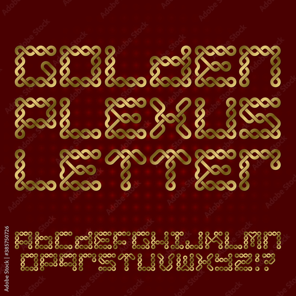 Gold font of twisted strips. Isolated english alphabet with text Golden ...