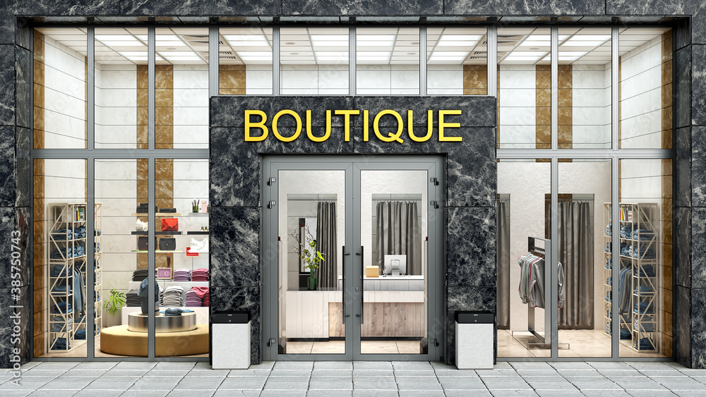 Modern boutique facade with large showcase, 3d illustration Stock ...