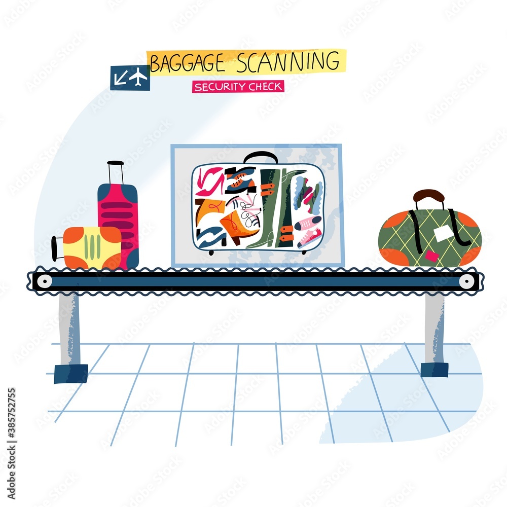 Airport security check, baggage scanning background. Luggage scan on ...