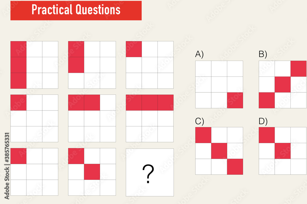 IQ test. Choose correct answer. Set of logical tasks composed of ...