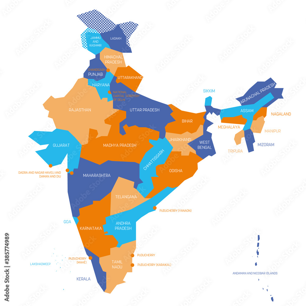 India - political map of administrative divisions Stock Vector | Adobe ...