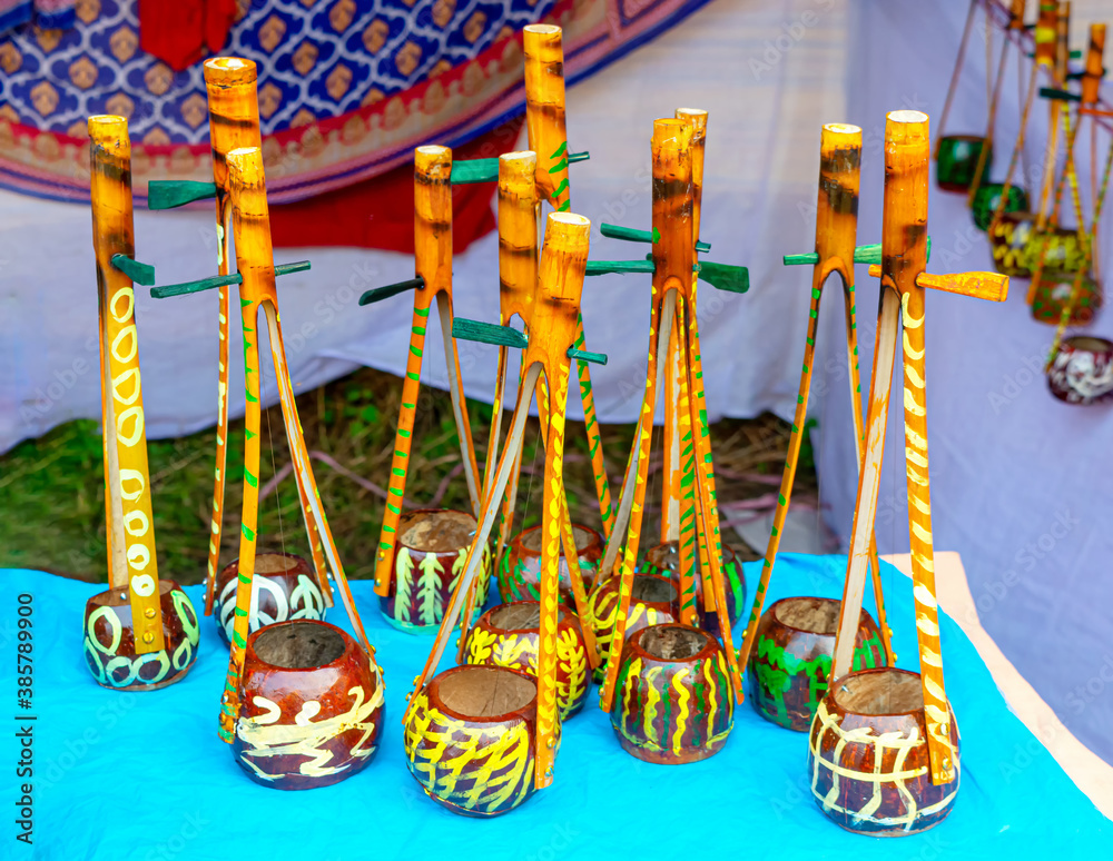 Colorful handmade traditional wooden Ektara - one stringed Indian folk ...