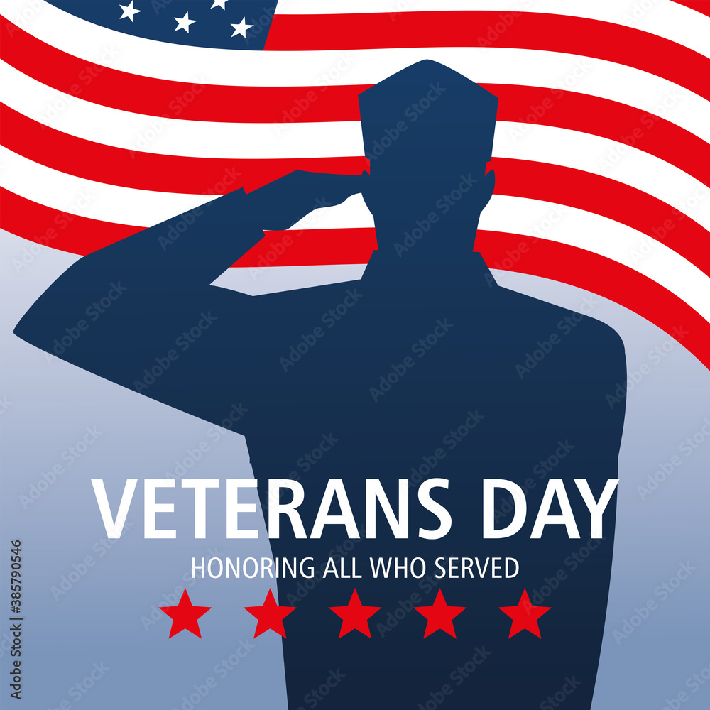 happy veterans day, american flag and soldier salute Stock Vector ...