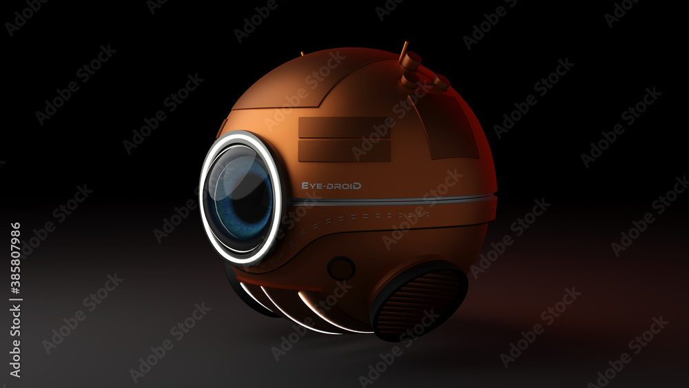 3d rendering of an isolated spherical flying futuristic droid robot ...