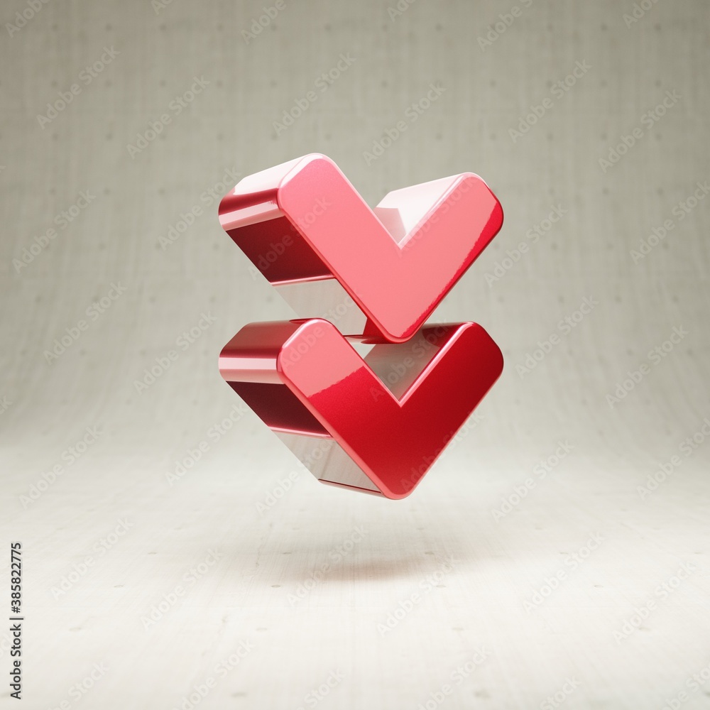 Angle Double Down icon. Red glossy metallic Angle Double Down symbol ...